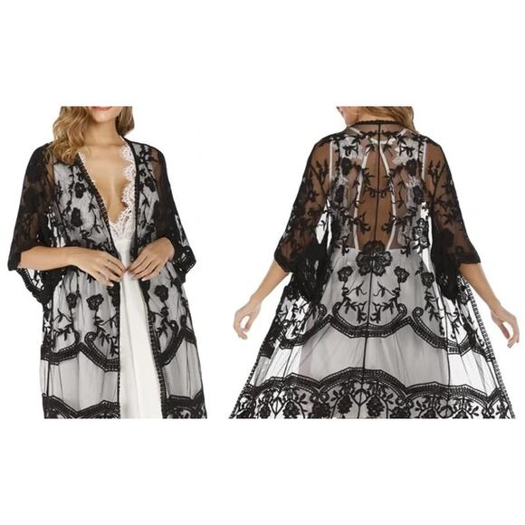 DAVI & DANI | Tops | Davi Dani New Oversized Black Lace Tiefront Long ...